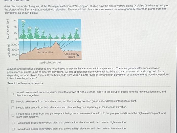 Solved Jens Clausen and colleagues, at the Carnegie | Chegg.com
