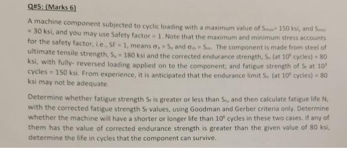 Solved Q#5: (Marks 6) A machine component subjected to | Chegg.com