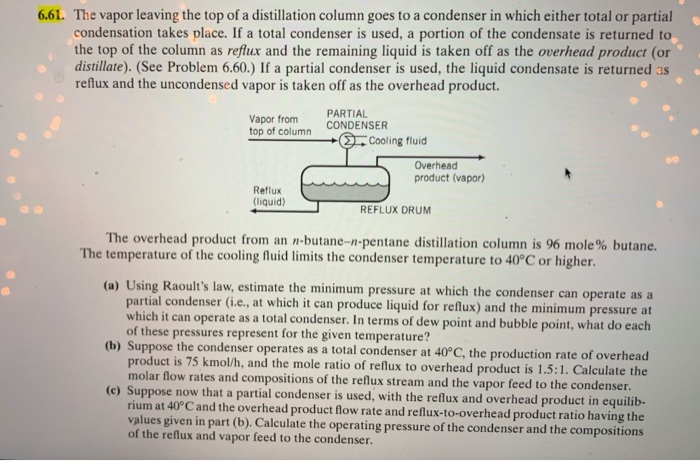 Solved 6.61. The vapor leaving the top of a distillation | Chegg.com