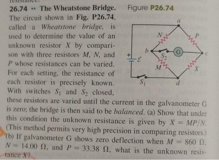 Solved 26.74 " The Wheatstone Bridge. Figure P26.74 The | Chegg.com