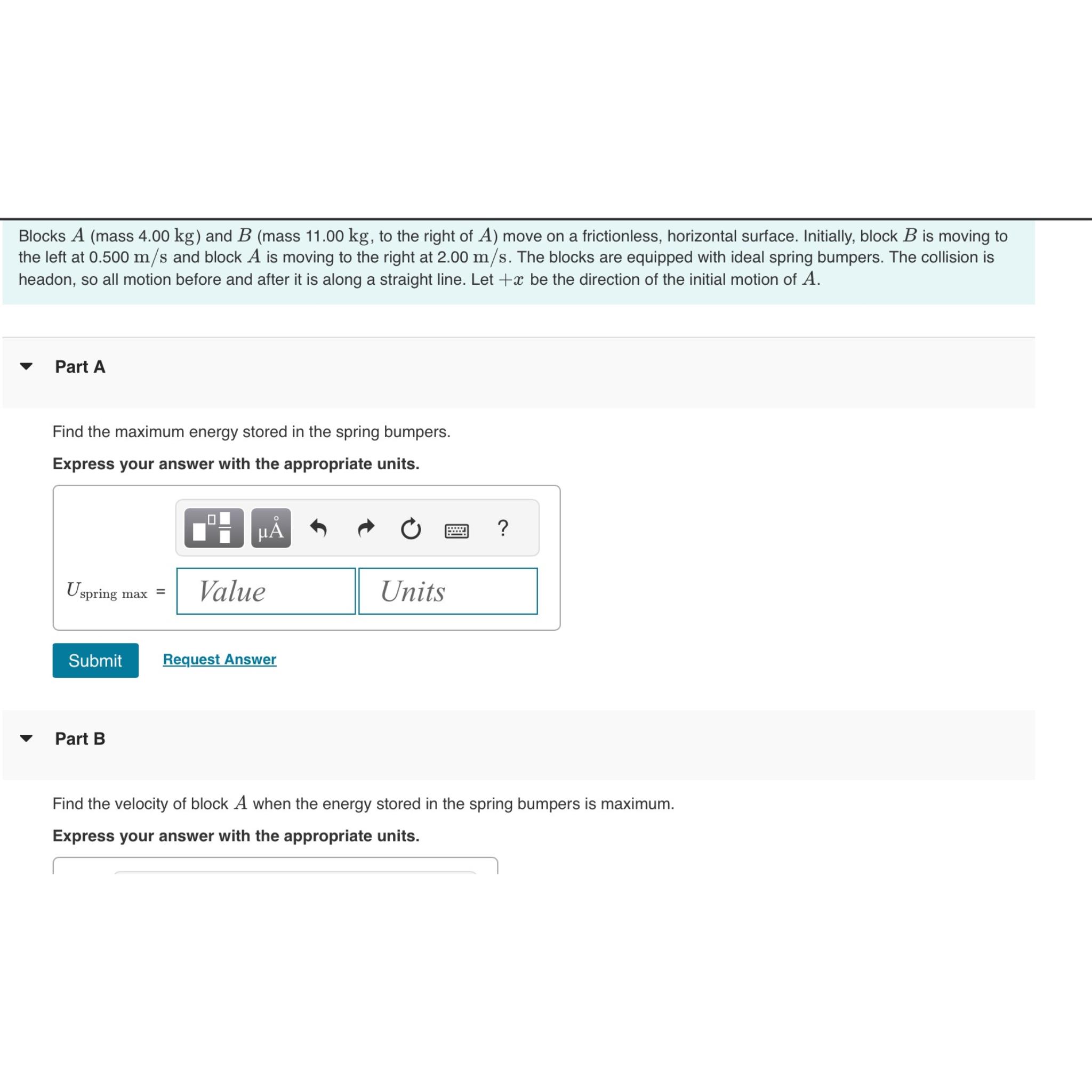 Solved Blocks A (mass 4.00kg ) ﻿and B (mass 11.00kg, ﻿to the | Chegg.com