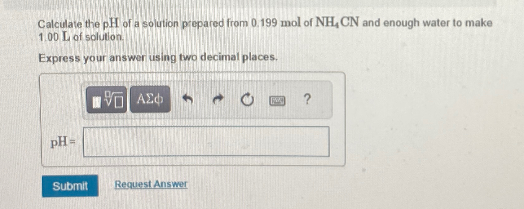 Solved Calculate the pH ﻿of a solution prepared from | Chegg.com