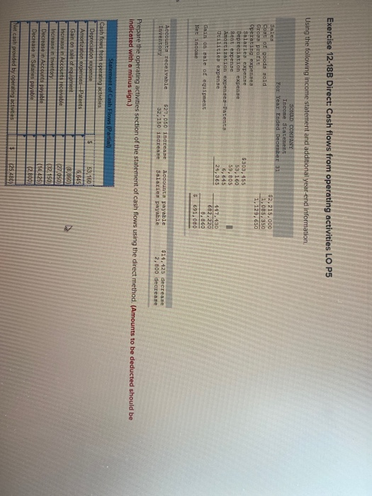 Solved Exercise 12-18B Direct: Cash flows from operating | Chegg.com