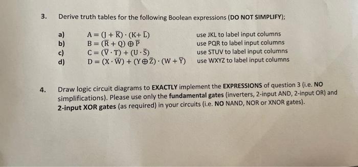 Solved 3 Derive Truth Tables For The Following Boolean