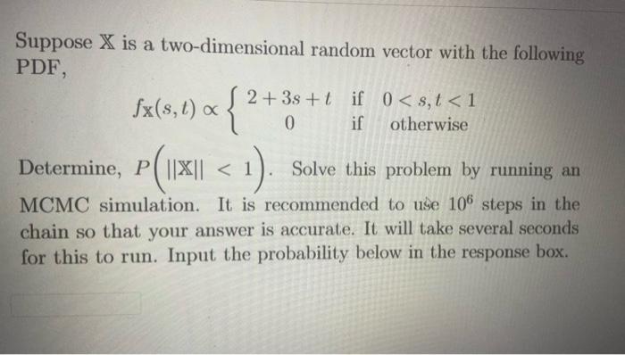 Solved Suppose X is a two-dimensional random vector with the | Chegg.com