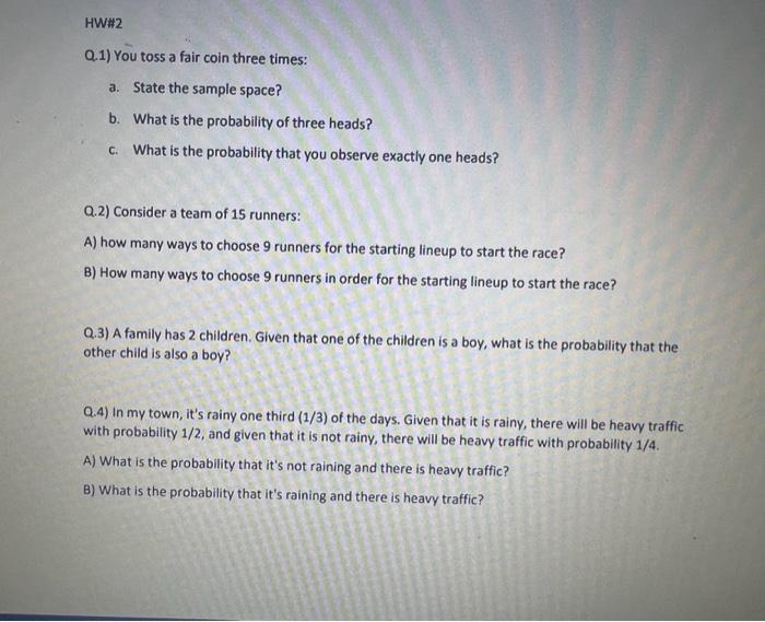 Solved Q.1) You toss a fair coin three times: a. State the | Chegg.com