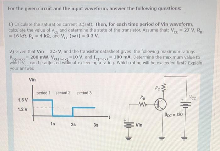 Solved For the given circuit and the input waveform, answer | Chegg.com