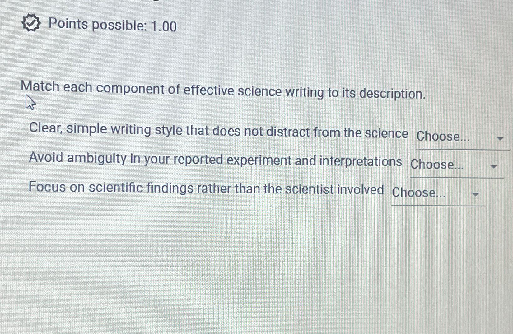 Solved Points possible: 1.00Match each component of | Chegg.com