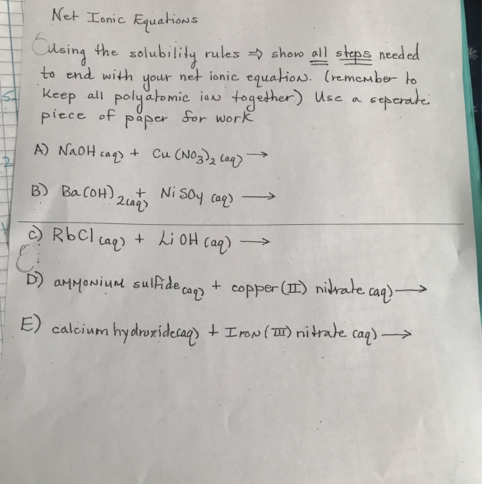Solved Net Ionic Equations Cusing the solubility rules - | Chegg.com