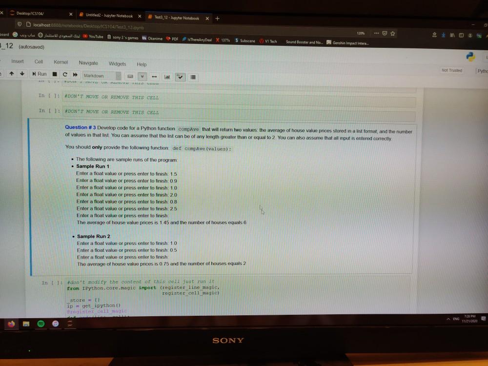 Solved X Desktop/ICS104/ х Untitled2 - Jupyter Notebook X | Chegg.com
