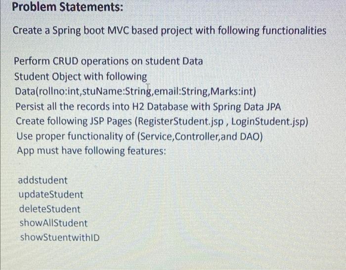 Solved Problem Statements Create A Spring Boot Mvc Based