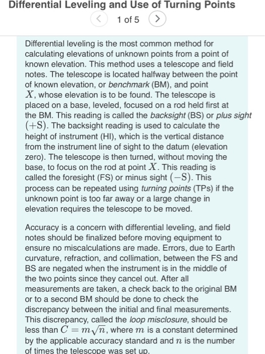 Solved Differential Leveling and Use of Turning Points 1 of | Chegg.com