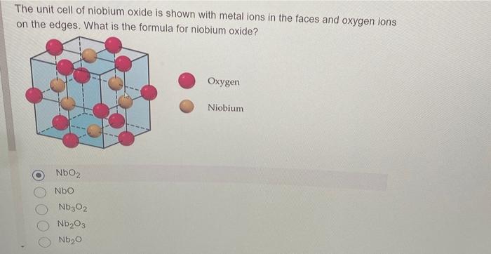 Solved The unit cell of niobium oxide is shown with metal | Chegg.com