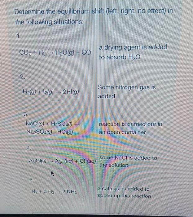 Solved Determine the equilibrium shift (left, right, no | Chegg.com