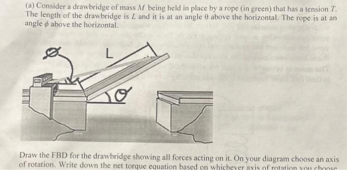 Solved (a) Consider a drawbridge of mass M being held in | Chegg.com
