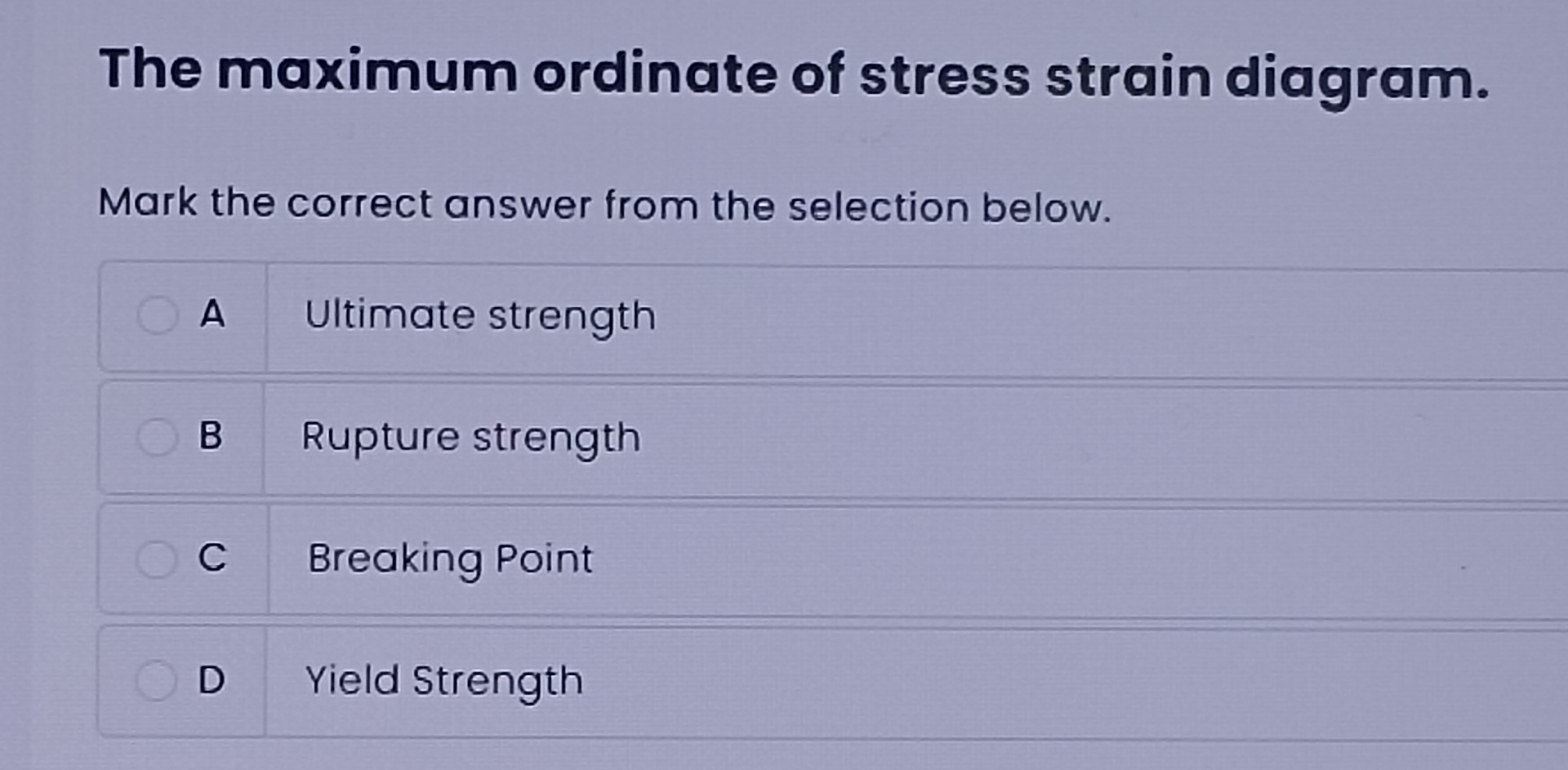 Solved The maximum ordinate of stress strain diagram.Mark | Chegg.com