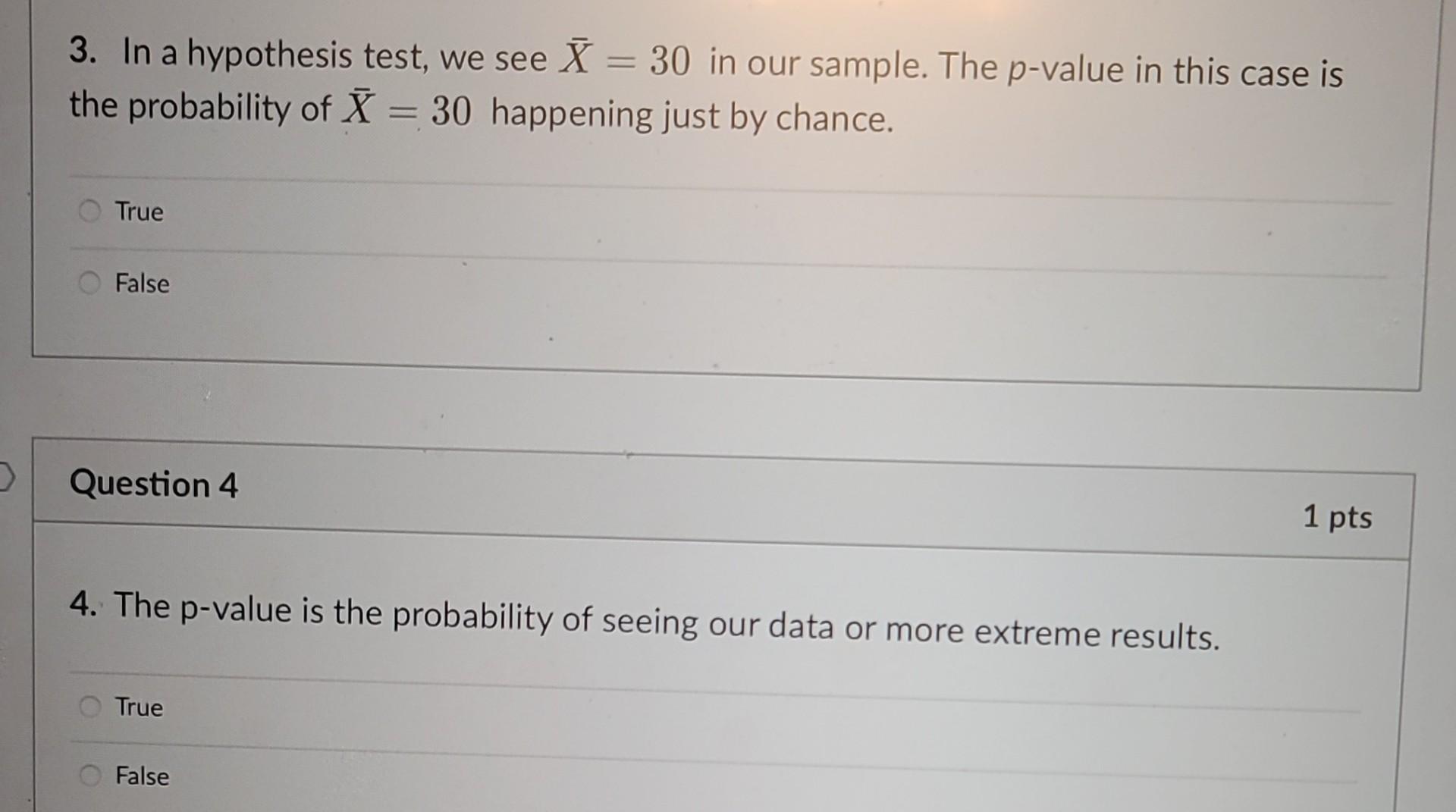 Solved 3. In a hypothesis test, we see Xˉ=30 in our sample. | Chegg.com