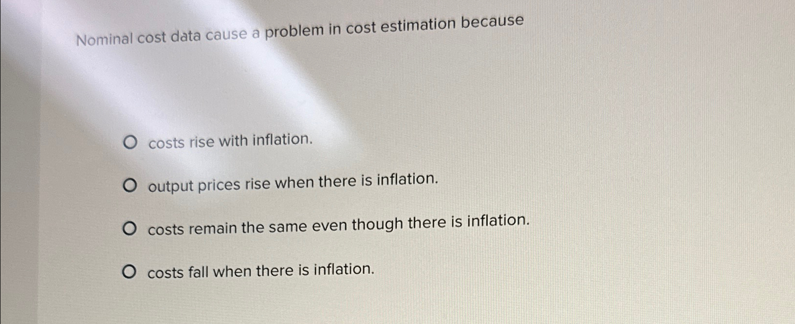 Solved Nominal cost data cause a problem in cost estimation | Chegg.com