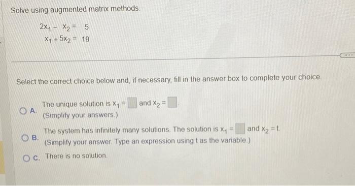 Solved Solve using augmented matrix methods. | Chegg.com