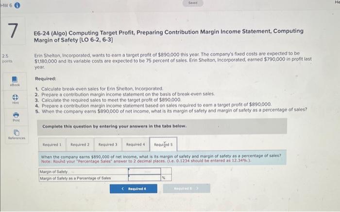 Solved E6-24 (Algo) Computing Target Profit, Preparing | Chegg.com