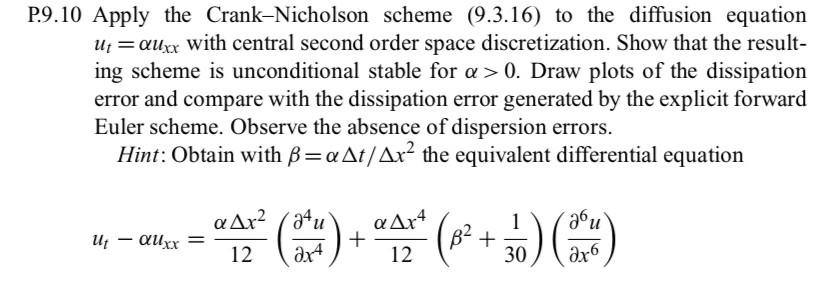 Solved 9.10 Apply the Crank-Nicholson scheme (9.3.16) to the | Chegg.com
