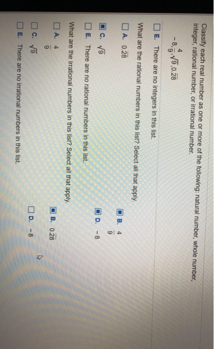 Solved Classify each real number as one or more of the | Chegg.com