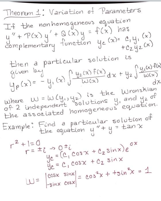 Solved Use the method of variation of parameters to find a | Chegg.com