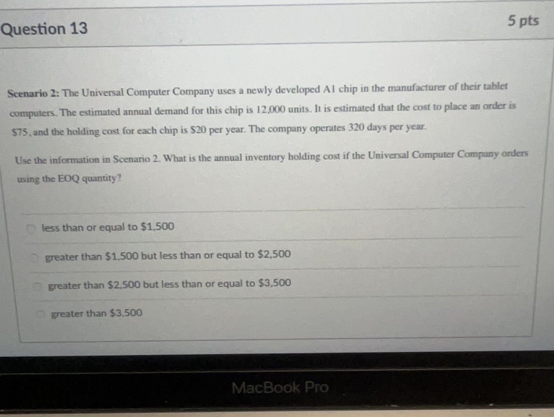 Solved Question 13Scenario 2: The Universal Computer Company | Chegg.com