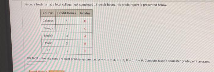 Solved Jason, a freshman at a local college, just completed | Chegg.com