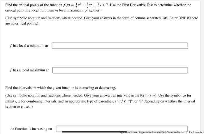 Solved Find the critical points of the function | Chegg.com