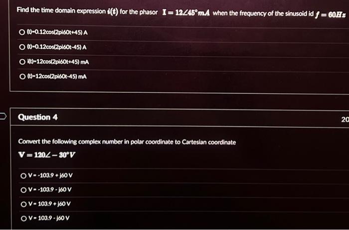 Solved Find the time domain expression i(t) for the phasor | Chegg.com