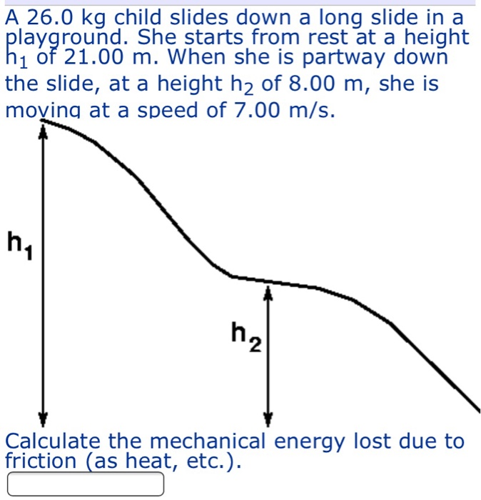 Solved A 26.0 kg child slides down a long slide in a | Chegg.com
