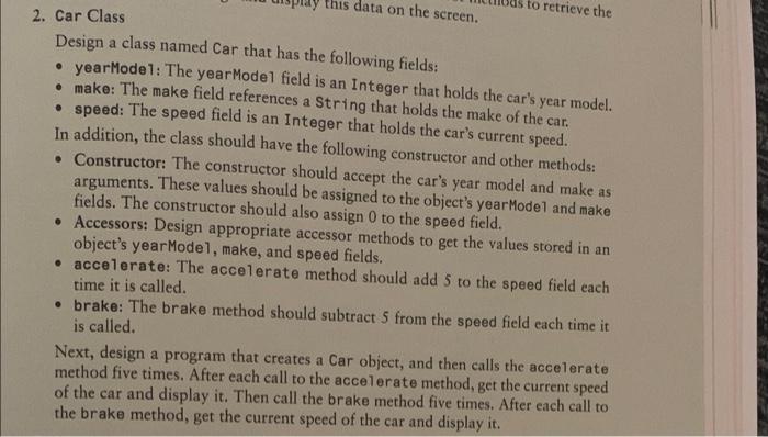 Solved this data on the screen. to retrieve the 2. Car Class | Chegg.com