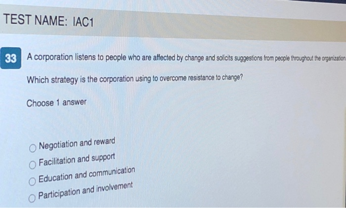 Solved TEST NAME: AC1 33 A corporation listens to people who | Chegg.com