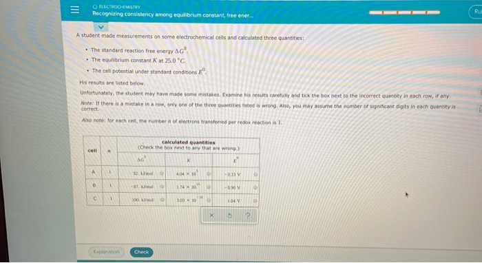 Solved O ELECTROCHEMISTRY Recognizing consistency among | Chegg.com