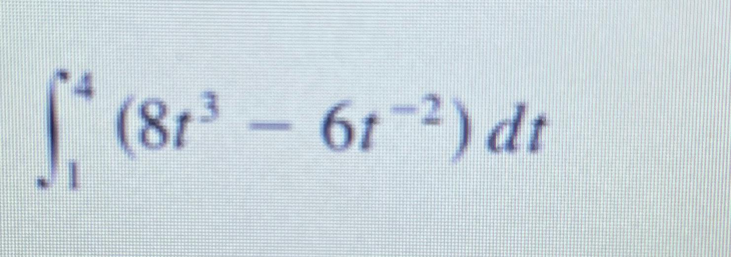 Solved ∫14(8t3-6t-2)dt ﻿Evaluate the definite integral | Chegg.com