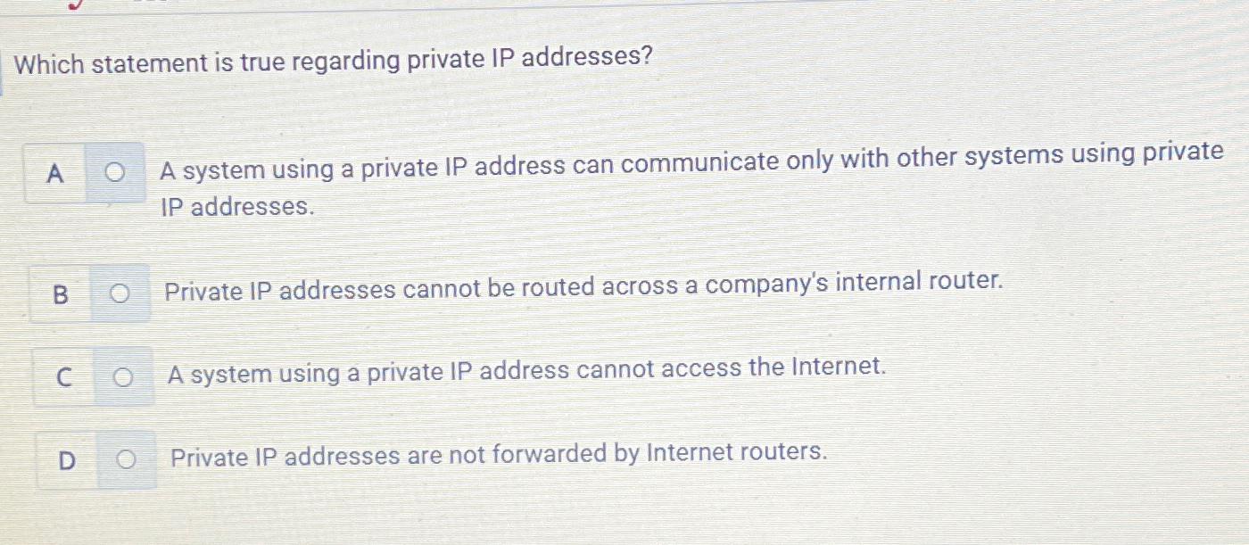 Solved Which statement is true regarding private IP | Chegg.com