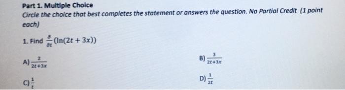 Solved Part 1. Multiple Choice Circle the choice that best | Chegg.com