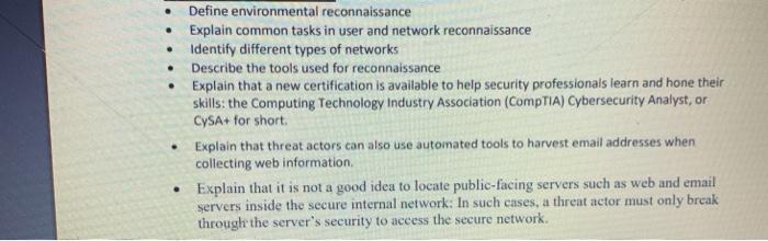 Solved . . . . Define environmental reconnaissance Explain | Chegg.com
