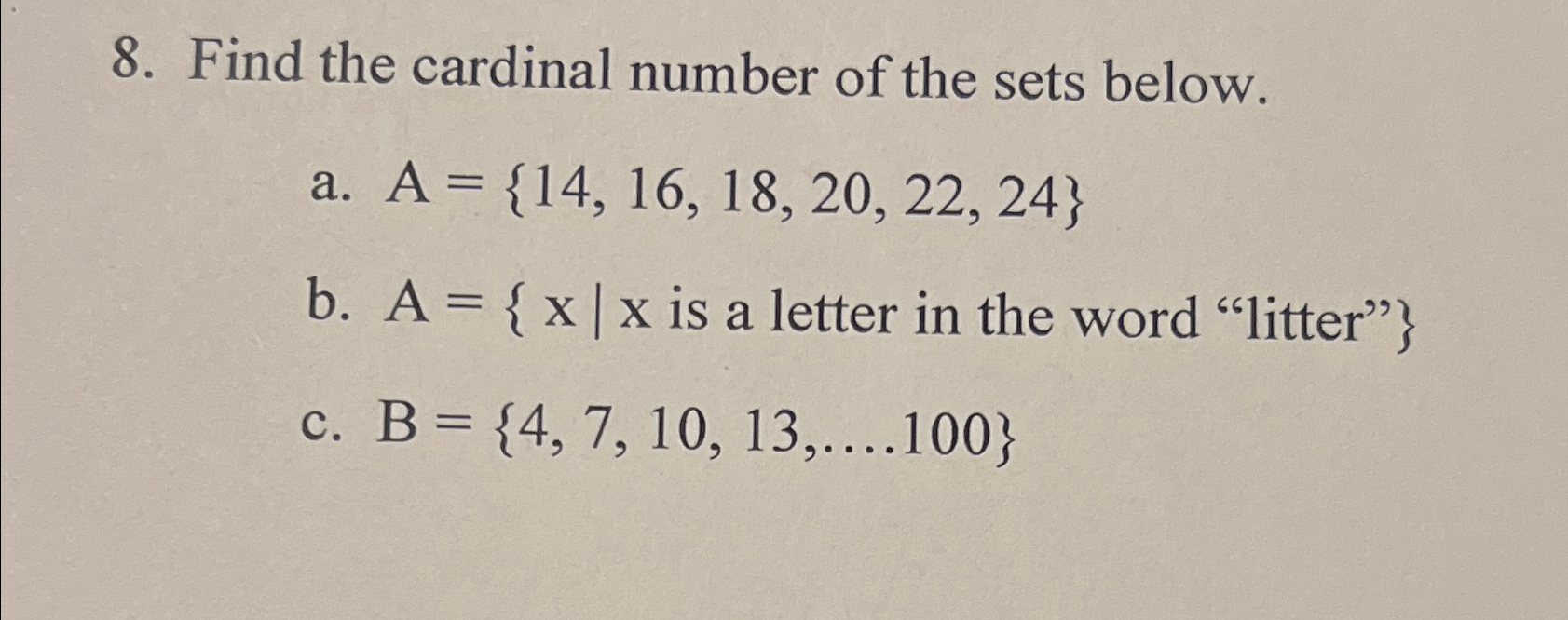 Solved Find the cardinal number of the sets | Chegg.com