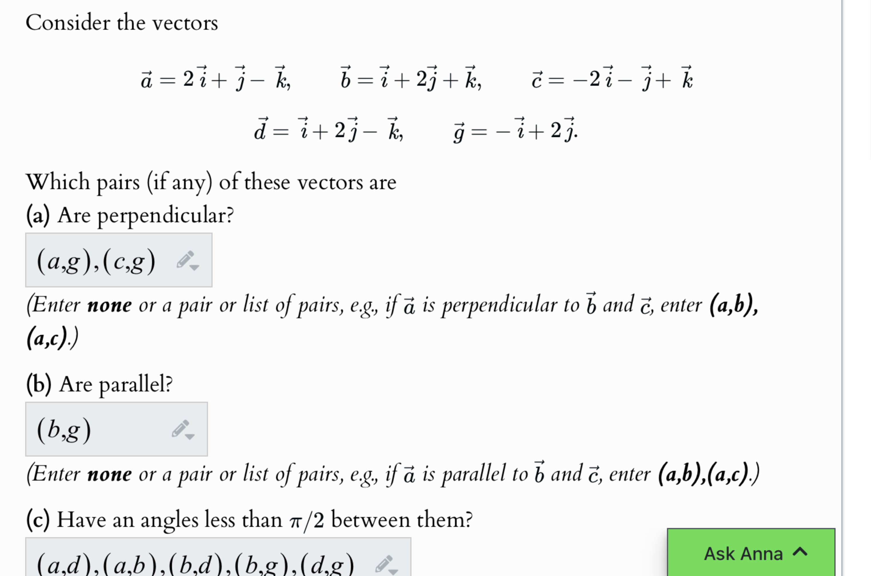 Solved Consider the vectors Consider the | Chegg.com