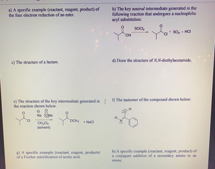 Solved a) A specific example (reactant, reagent, product) of | Chegg.com
