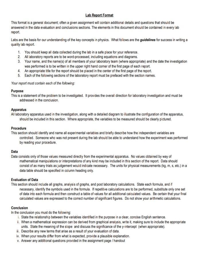 Solved Lab Report Format This format is a general document; | Chegg.com