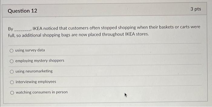 Solved Question 12 3 pts By... IKEA noticed that customers | Chegg.com