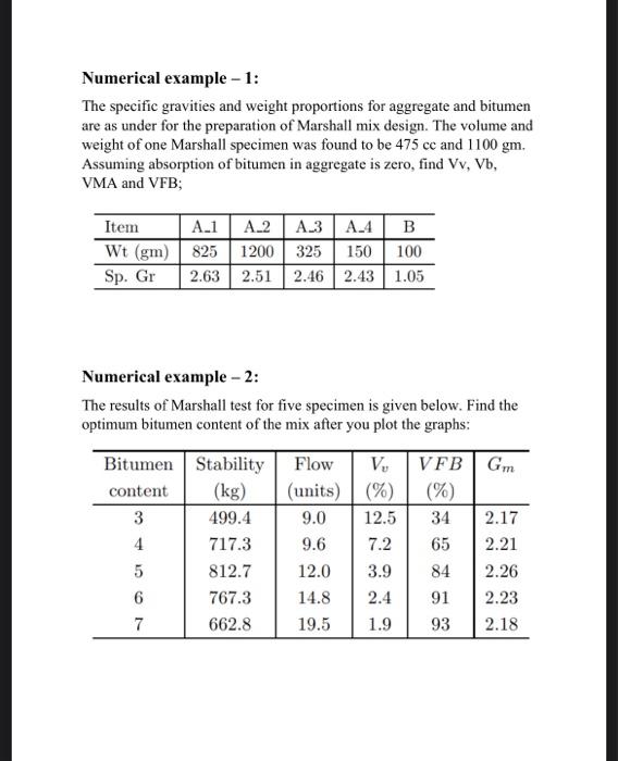 Solved Numerical example - 1: The specific gravities and | Chegg.com
