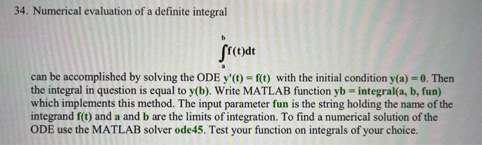 Solved 34. Numerical evaluation of a definite integral | Chegg.com