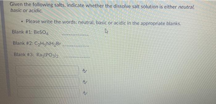 Solved Given the following salts, indicate whether the | Chegg.com