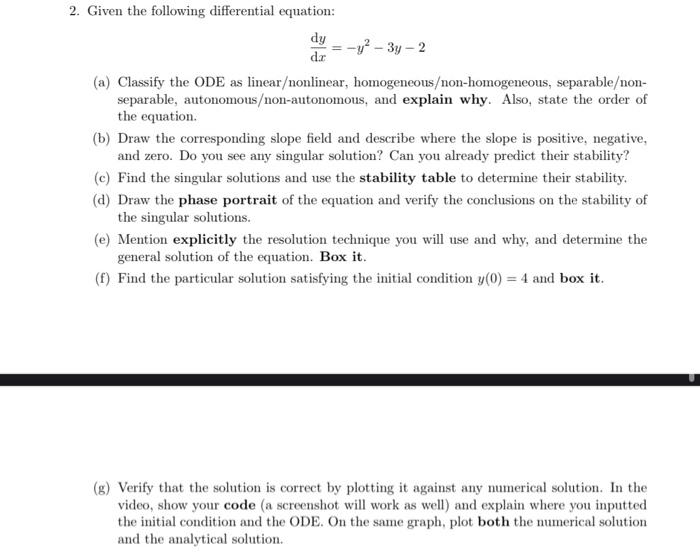 Solved 2. Given the following differential equation: | Chegg.com