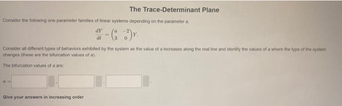 Solved The Trace-Determinant Plane Consider the following | Chegg.com