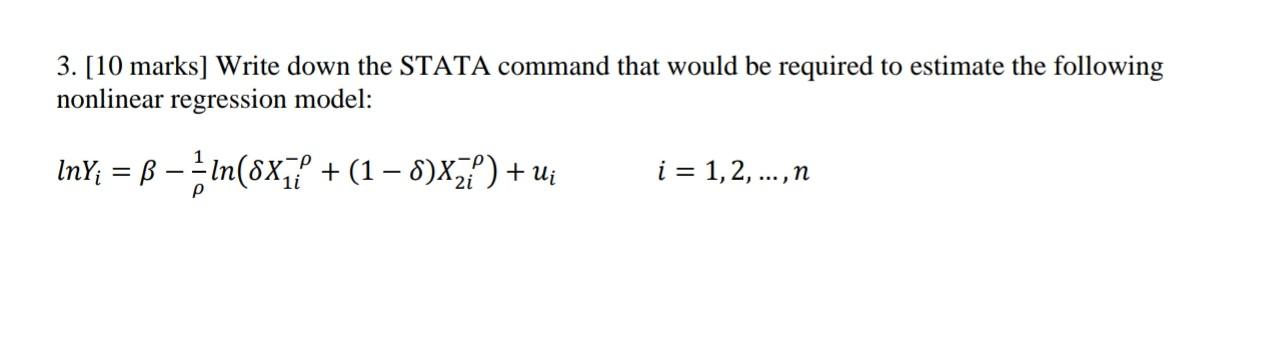 3. [10 marks] Write down the STATA command that would | Chegg.com
